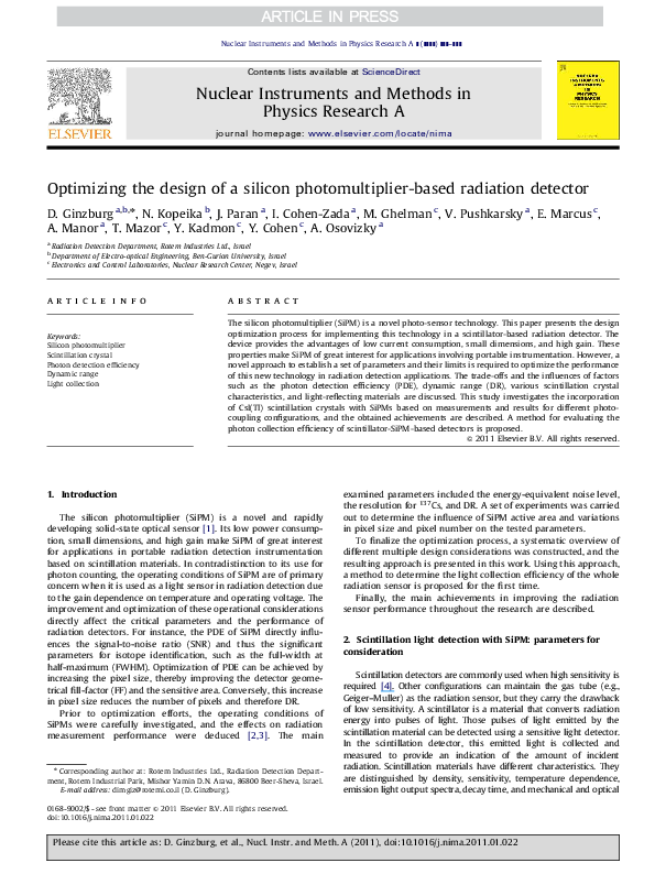 (PDF) Optimizing the design of a silicon photomultiplier-based radiation detector