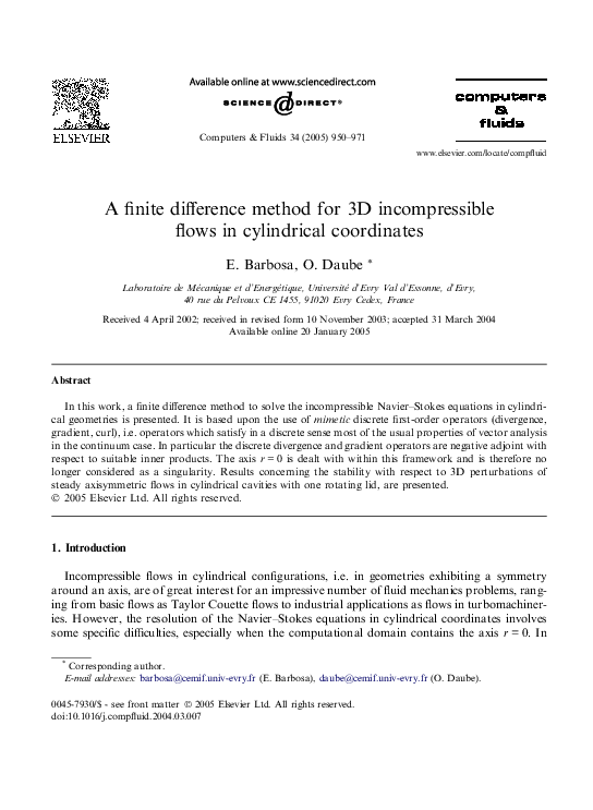 (PDF) A finite difference method for 3D incompressible flows in ...