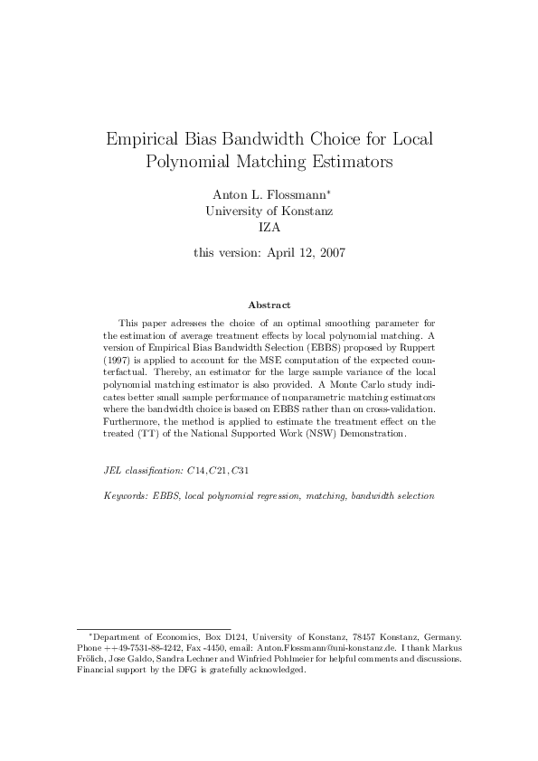 (PDF) Empirical Bias Bandwidth Choice for Local Polynomial Matching Estimators