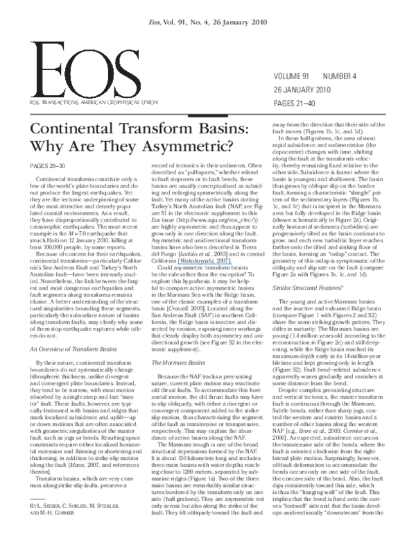 (PDF) Continental Transform Basins: Why Are They Asymmetric?