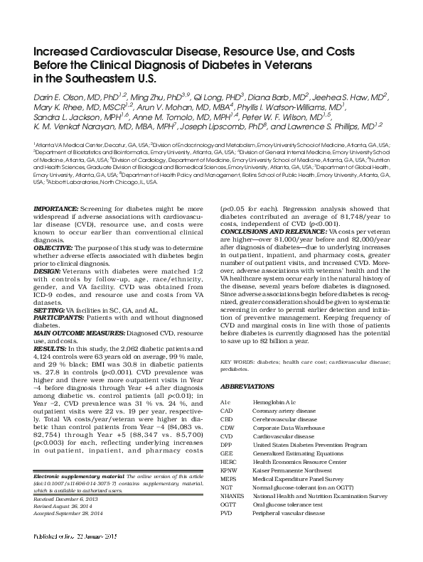 (PDF) Increased Cardiovascular Disease, Resource Use, and Costs Before ...