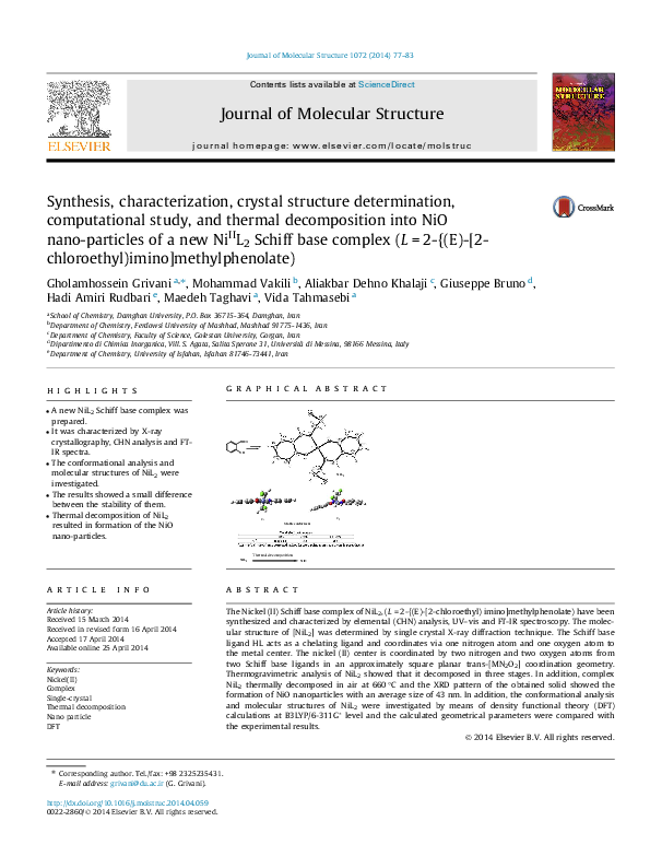 (PDF) Synthesis, characterization, crystal structure determination, computational study, and ...