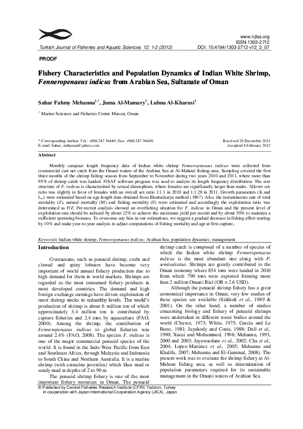 (PDF) Fishery characteristics and population dynamics of Indian white ...