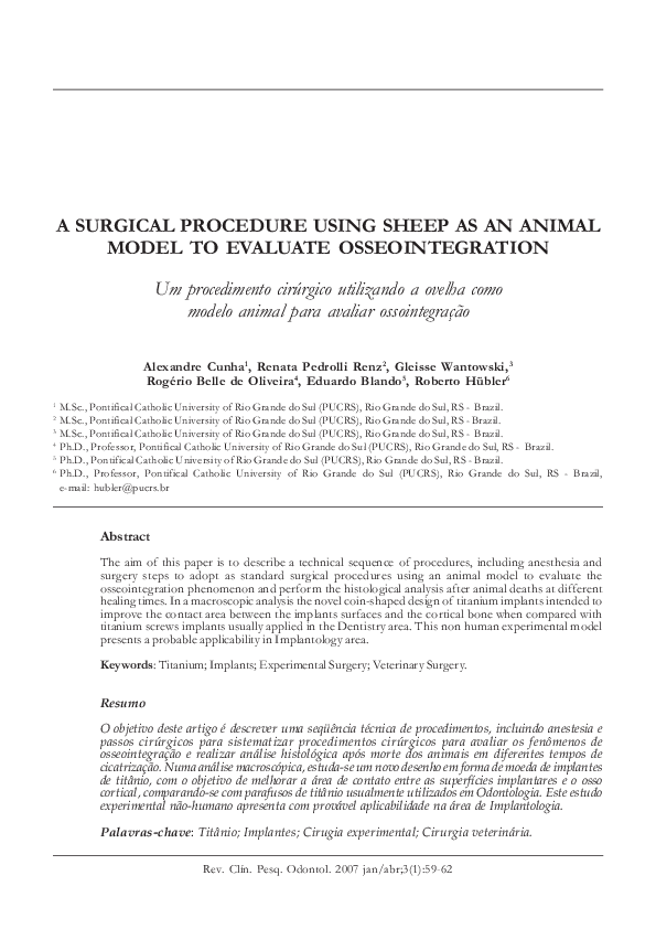 (PDF) A SURGICAL PROCEDURE USING SHEEP AS AN ANIMAL MODEL TO EVALUATE ...