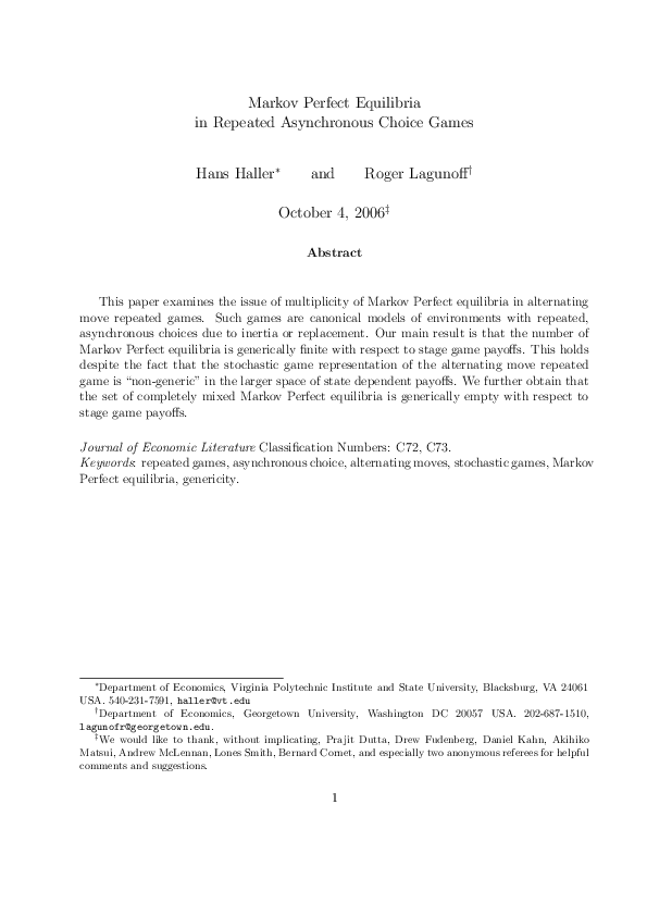 (PDF) Markov Perfect equilibria in repeated asynchronous choice games