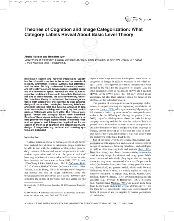 (PDF) Theories of cognition and image categorization: What category labels reveal about basic ...