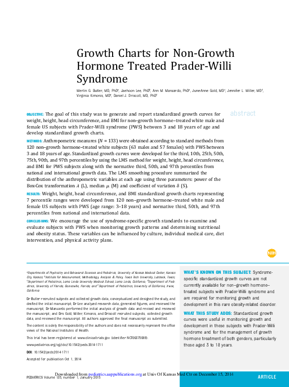 (PDF) Growth charts for non-growth hormone treated prader-willi syndrome