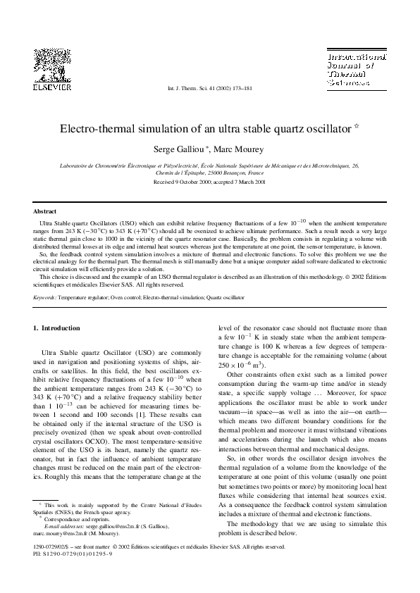 (PDF) Electro-thermal simulation of an ultra stable quartz oscillator