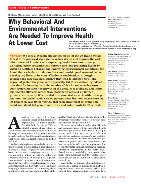 (PDF) Why Behavioral And Environmental Interventions Are Needed To ...