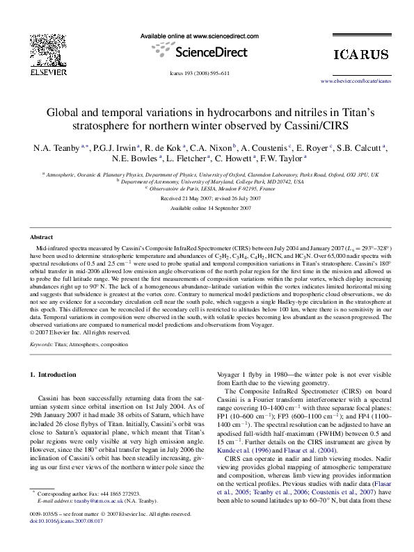 (PDF) Global and temporal variations in hydrocarbons and nitriles in ...