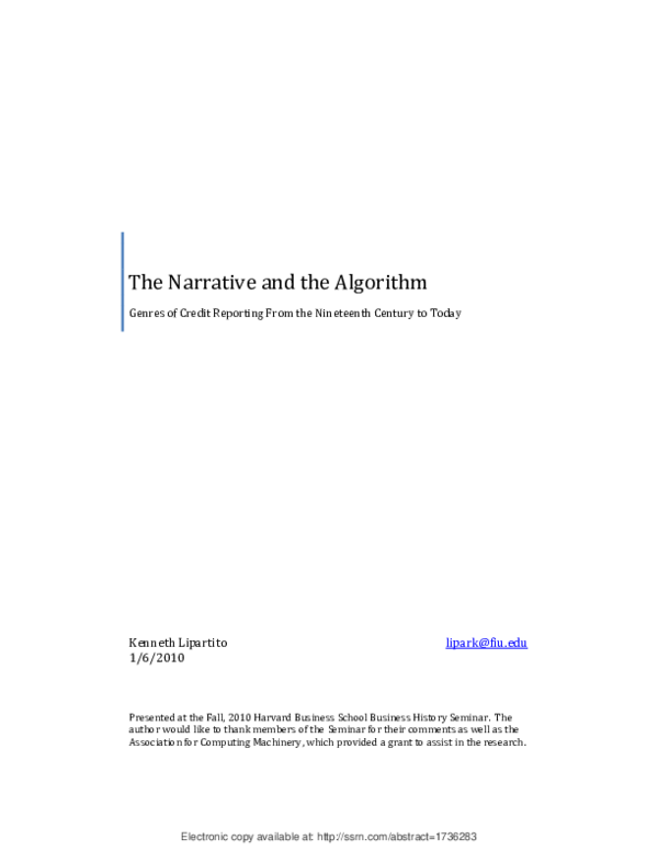 (PDF) The Narrative and the Algorithm: Genres of Credit Reporting From ...