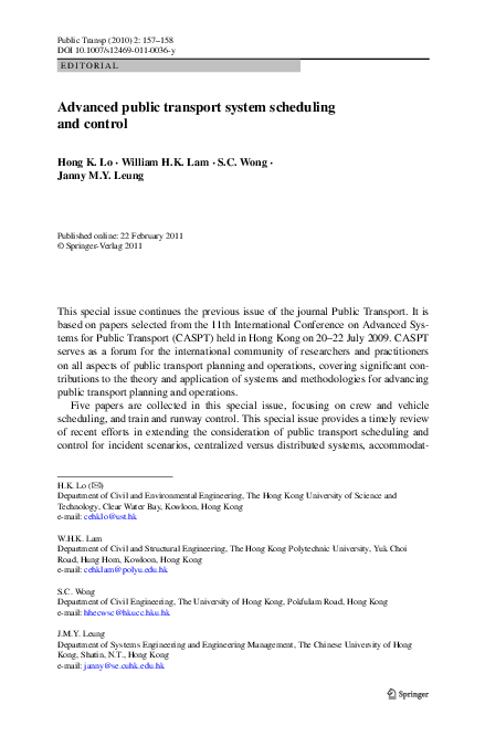 (PDF) Advanced public transport system scheduling and control