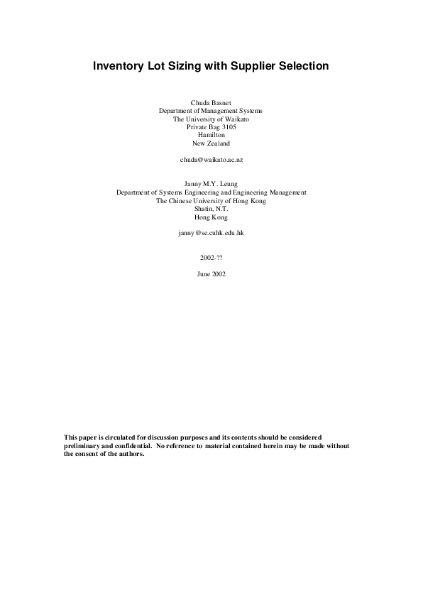 (PDF) Inventory lot-sizing with supplier selection