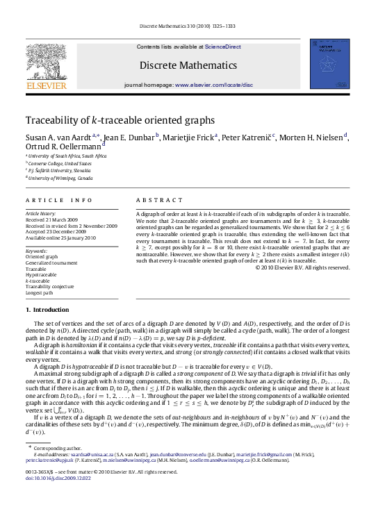 (PDF) Traceability of -traceable oriented graphs