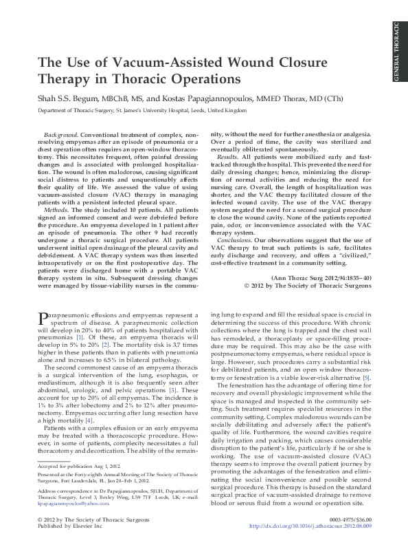 (PDF) The Use of Vacuum-Assisted Wound Closure Therapy in Thoracic ...