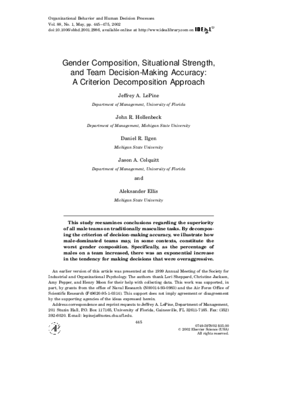 (PDF) Gender Composition, Situational Strength, and Team Decision ...