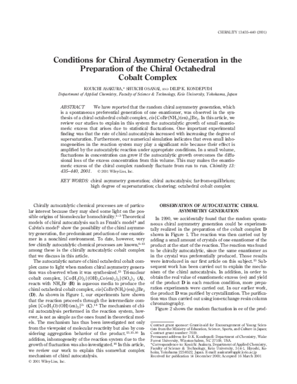 (PDF) Conditions for chiral asymmetry generation in the preparation of ...