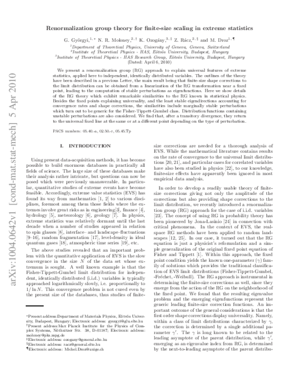 (PDF) Renormalization-group theory for finite-size scaling in extreme statistics