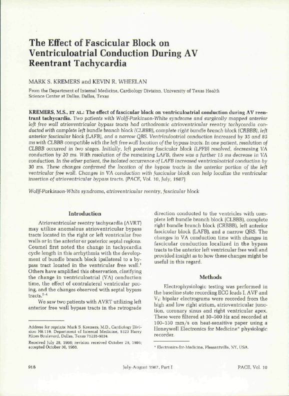(PDF) The Effect of Fascicular Block on Ventriculoatrial Conduction ...