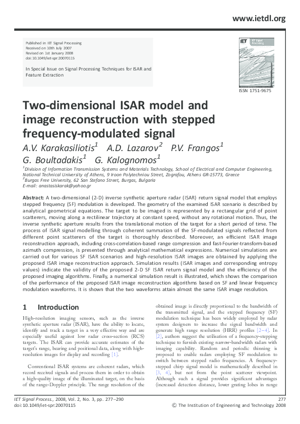 (PDF) Two-dimensional ISAR model and image reconstruction with stepped ...