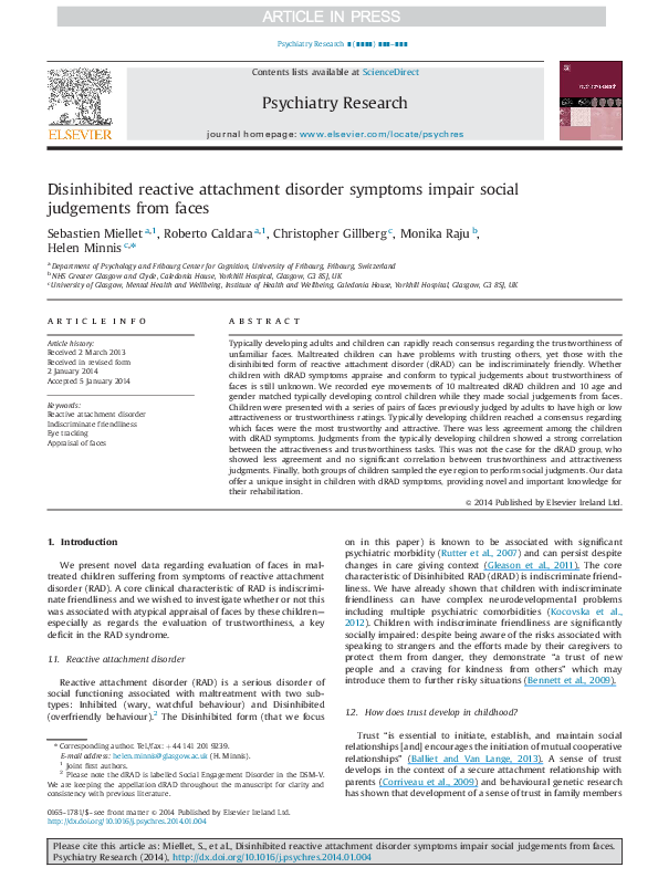 (PDF) Disinhibited reactive attachment disorder symptoms impair social ...