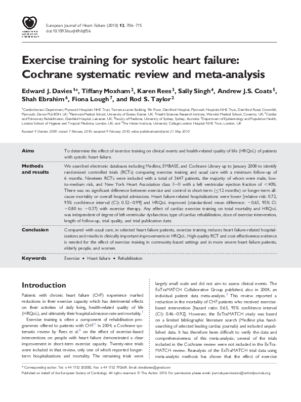 (PDF) Exercise training for systolic heart failure: Cochrane systematic ...
