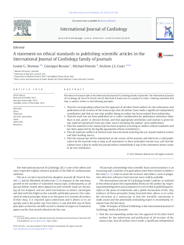 (PDF) A statement on ethical standards in publishing scientific ...