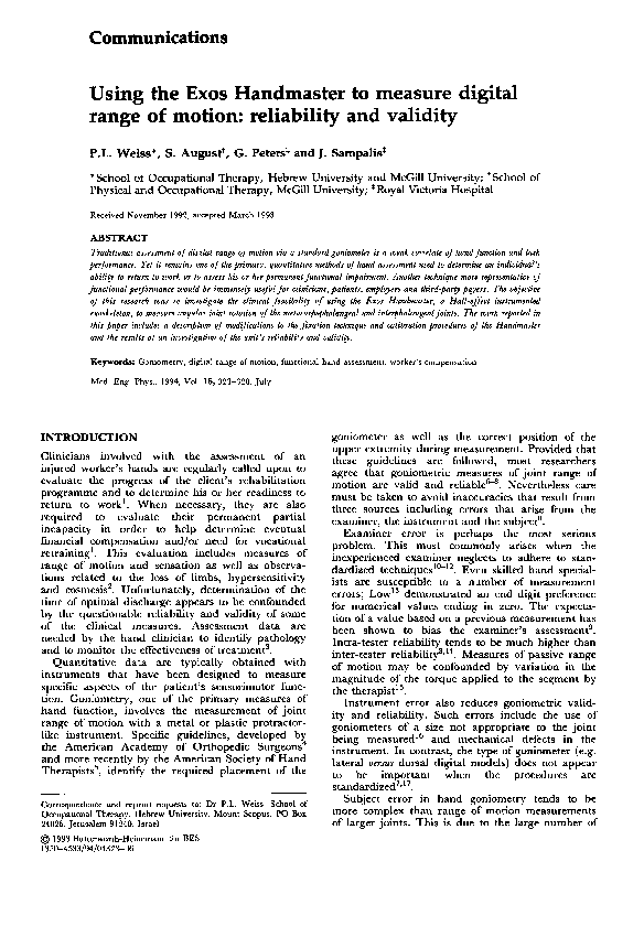 (PDF) Using the Exos Handmaster to measure digital range of motion ...