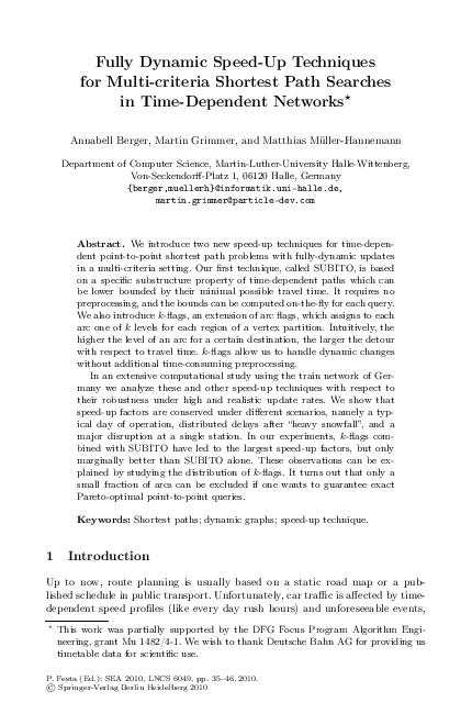 Pdf Fully Dynamic Speed Up Techniques For Multi Criteria Shortest Path Searches In Time 