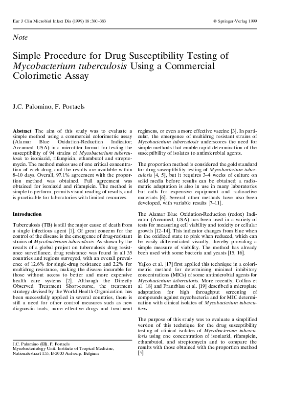 (PDF) Simple Procedure for Drug Susceptibility Testing of Mycobacterium ...