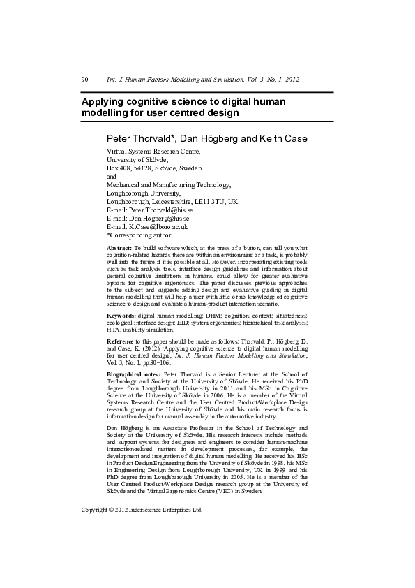 (PDF) Applying cognitive science to digital human modelling for user ...