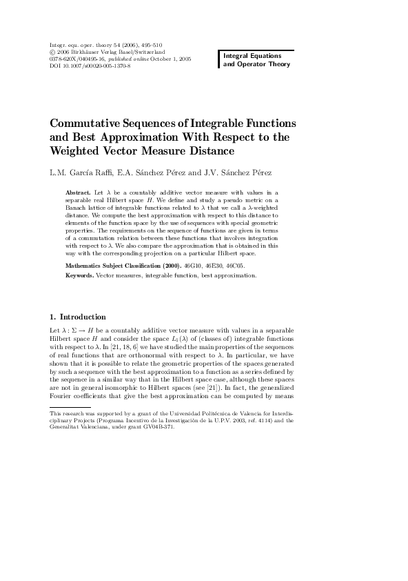 (PDF) Commutative Sequences of Integrable Functions and Best Approximation With Respect to the ...
