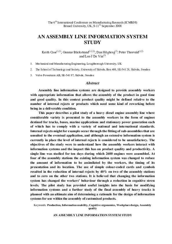 (PDF) An assembly line information system study