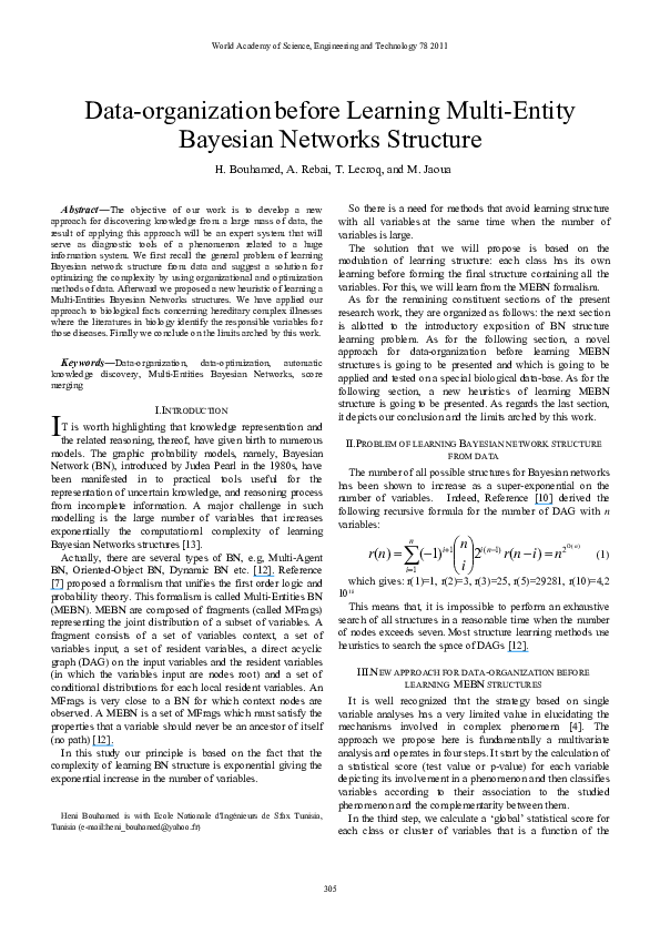 (PDF) Data-organization before learning Multi-Entity Bayesian Networks structure