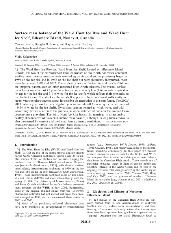 (PDF) Surface mass balance of the Ward Hunt Ice Rise and Ward Hunt Ice ...