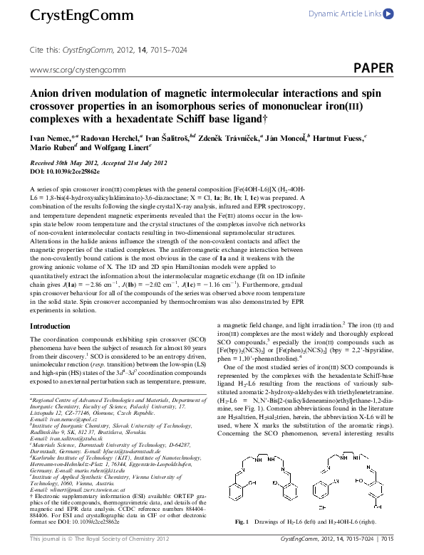 (PDF) Anion driven modulation of magnetic intermolecular interactions ...