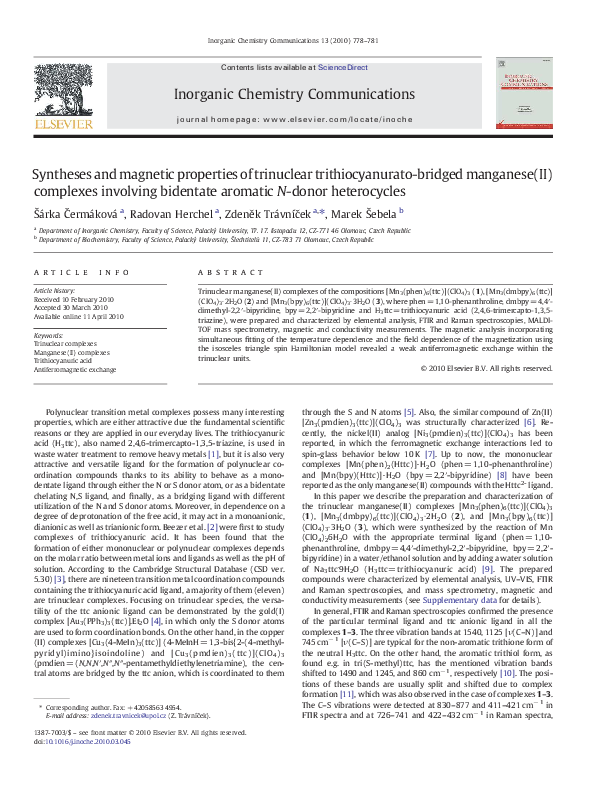 (PDF) Syntheses and magnetic properties of trinuclear trithiocyanurato-bridged manganese(II ...