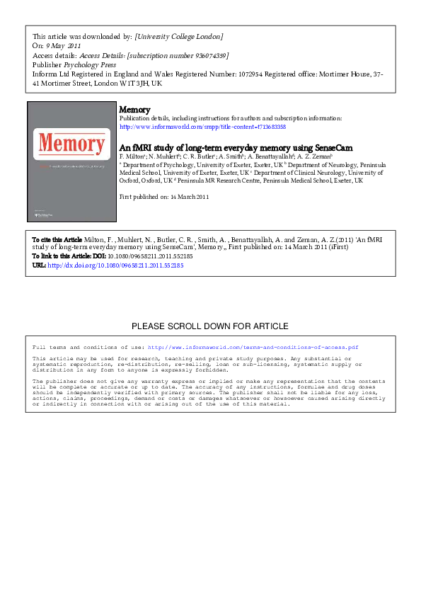 (PDF) An fMRI study of long-term everyday memory using SenseCam