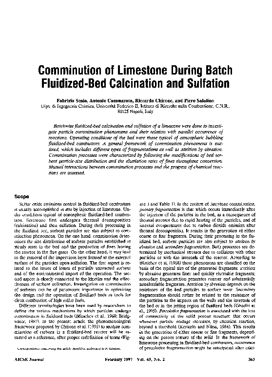 (PDF) Comminution of limestone during batch fluidized-bed calcination and sulfation