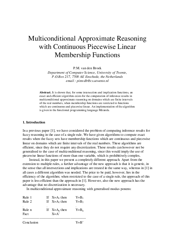 (PDF) Multiconditional approximate reasoning with continuous piecewise linear membership functions