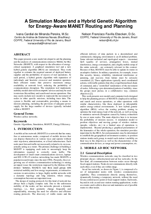 (PDF) A Simulation Model and a Hybrid Genetic Algorithm for Energy-Aware MANET Routing and ...