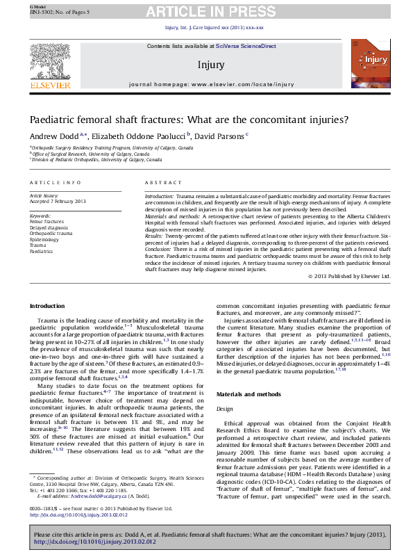 (PDF) Paediatric femoral shaft fractures: What are the concomitant ...