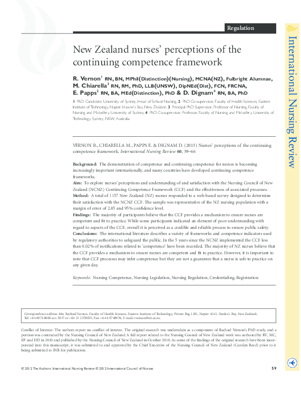 (PDF) New Zealand nurses' perceptions of the continuing competence ...