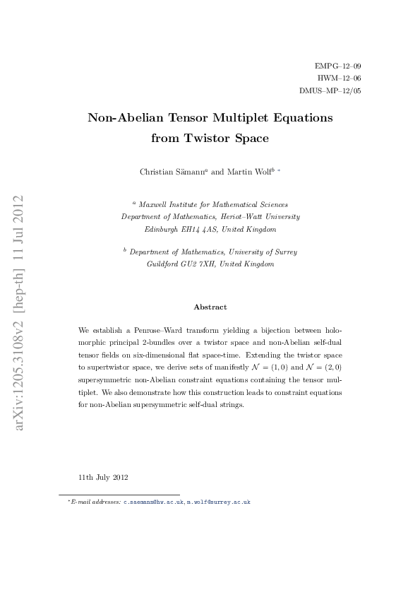 (PDF) Non-Abelian Tensor Multiplet Equations from Twistor Space