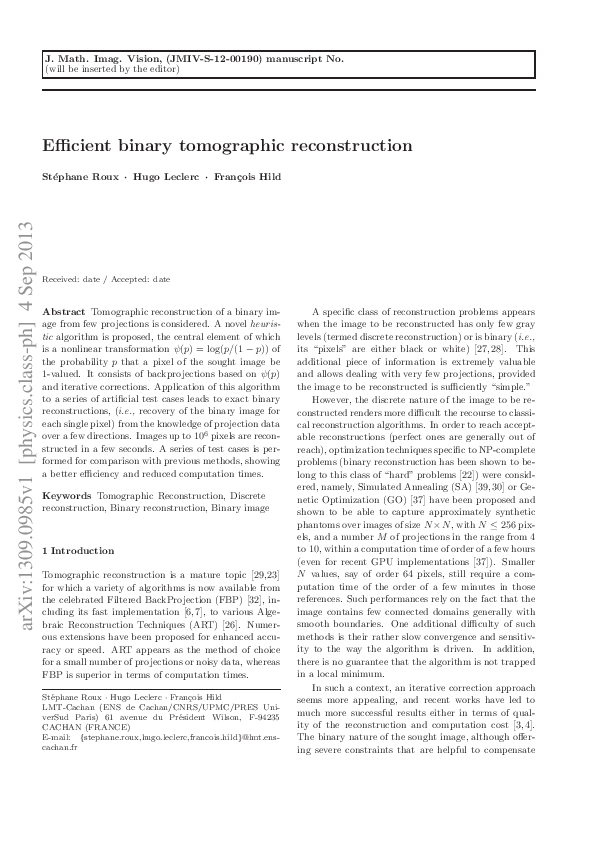(PDF) Efficient binary tomographic reconstruction