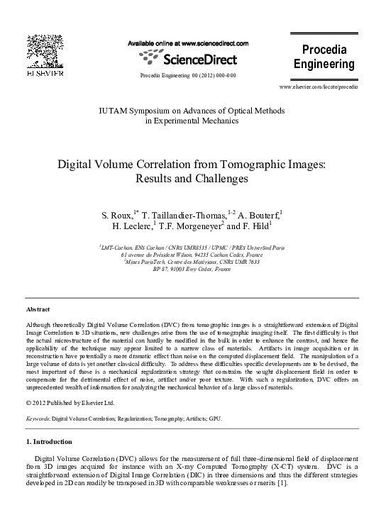 (PDF) Digital volume correlation from tomographic images: Results and ...