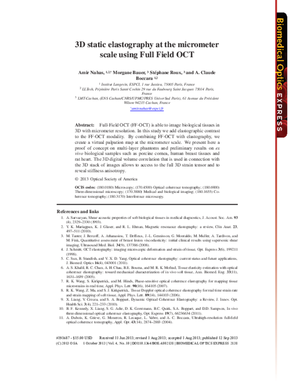 (PDF) 3D static elastography at the micrometer scale using Full Field OCT