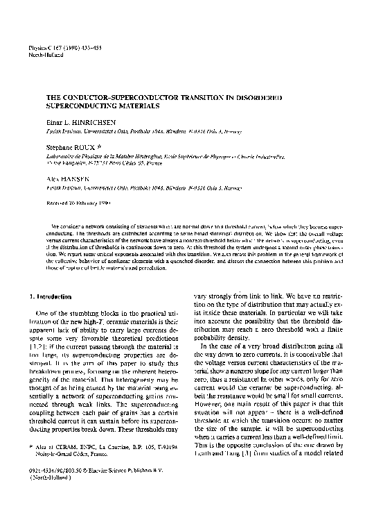 (PDF) The conductor-superconductor transition in disordered superconducting materials