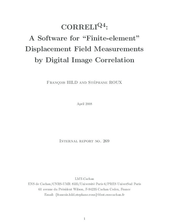 Pdf Correli Q4 A Software For Finite Element Displacement Field Measurements By Digital Image