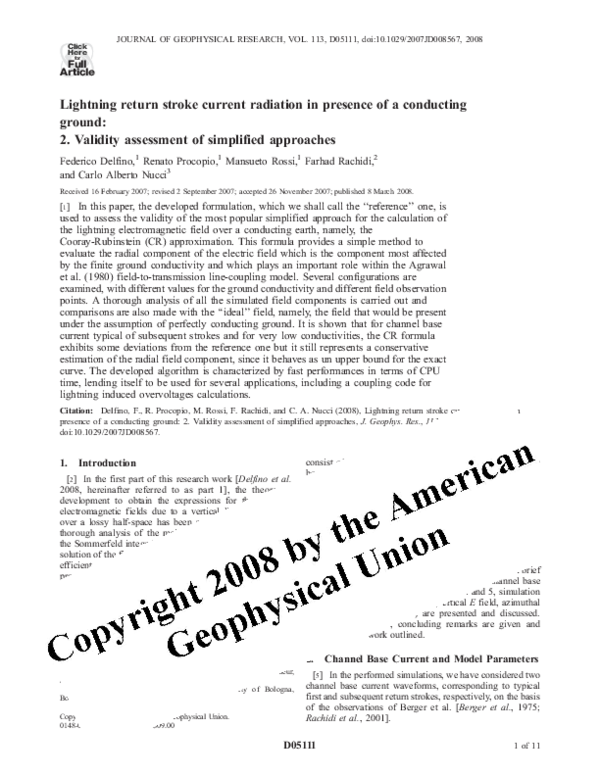 Pdf Lightning Return Stroke Current Radiation In Presence Of A Conducting Ground 1 Theory